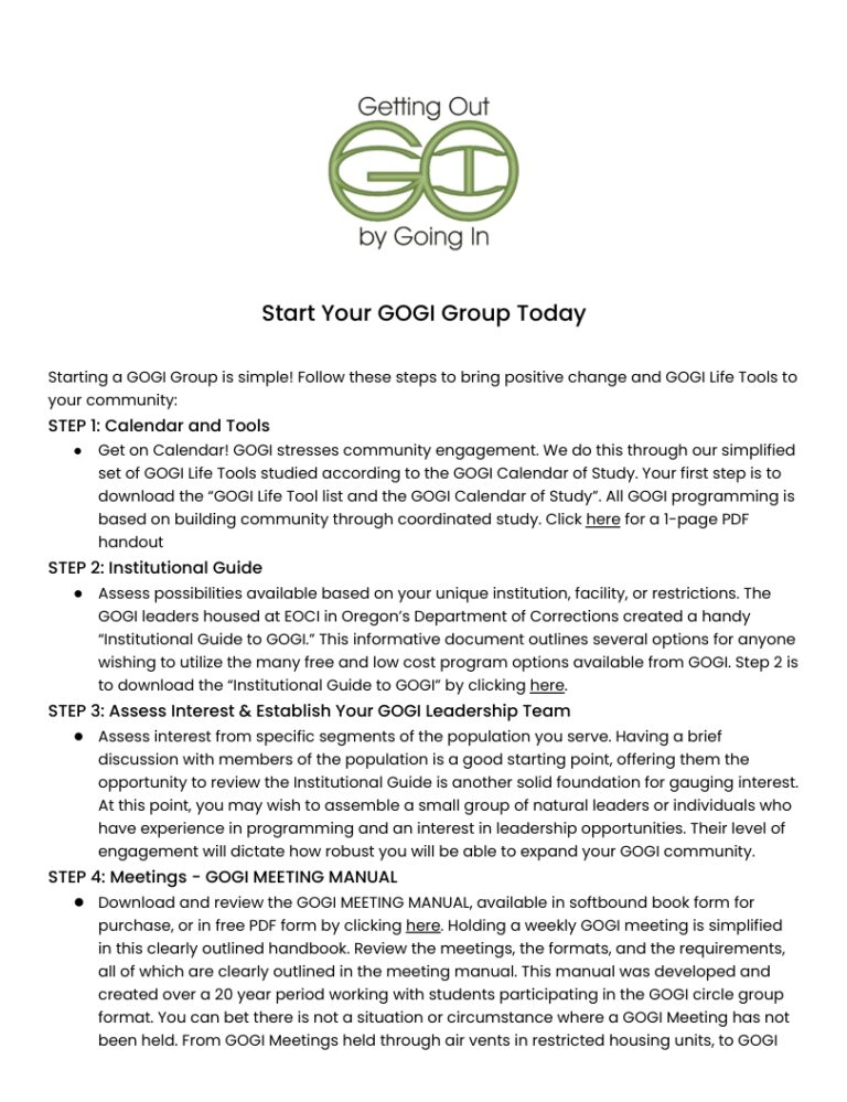 Start GOGI | Getting Out By Going In