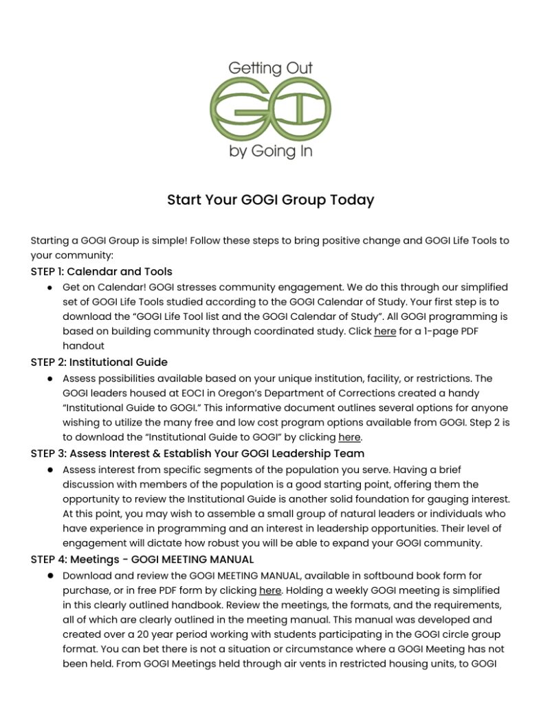 Start GOGI | Getting Out By Going In